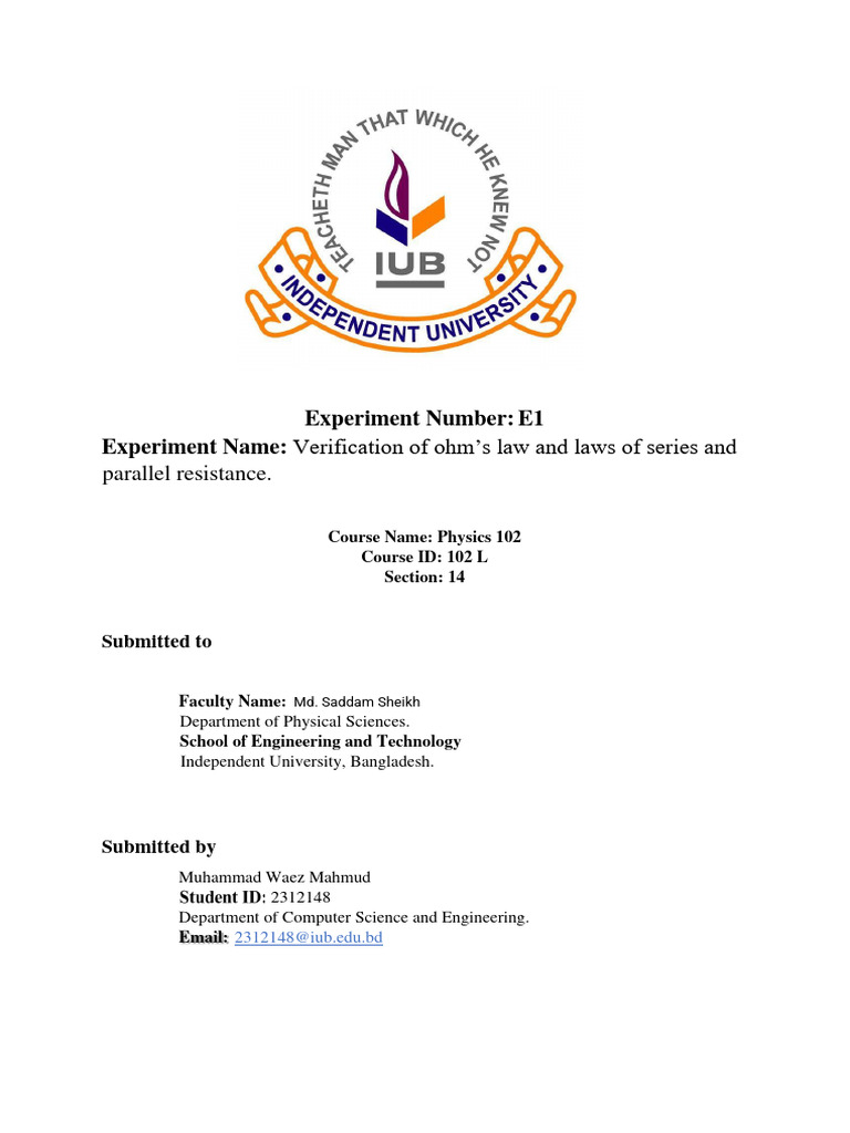 Lab Work 1 | PDF | Series And Parallel Circuits | Electrical Resistance And Conductance