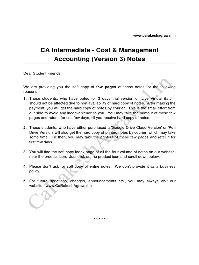 CMA Inter Cost Accounting Notes PDF | PDF | Cost Accounting | Cost