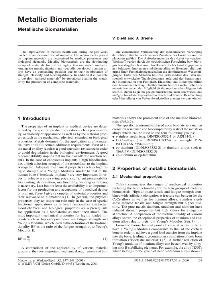 Biehl Metallic Biomaterials | PDF | Titanium Dioxide | Applied And Interdisciplinary Physics