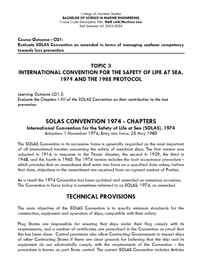SOLAS 1974: Key Safety Regulations | PDF | Dangerous Goods | Shipping
