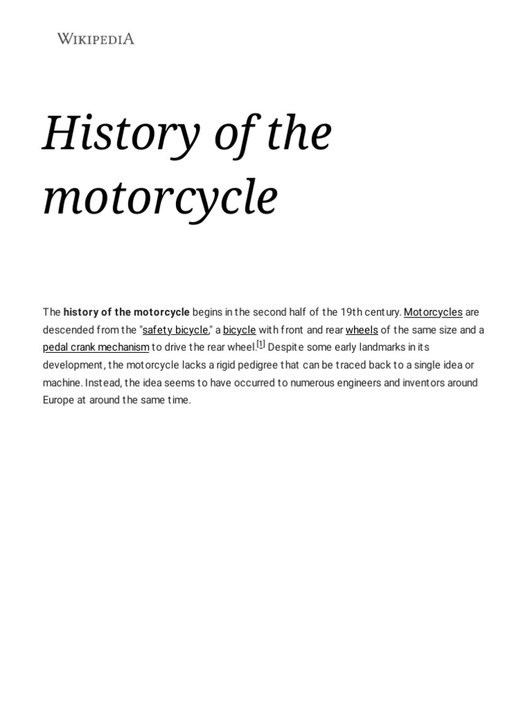 History of The Motorcycle - Wikipedia | PDF