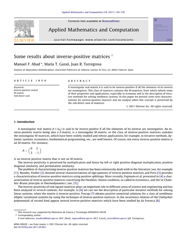 Inverse-Positive Matrices Study | PDF | Matrix (Mathematics) | Determinant
