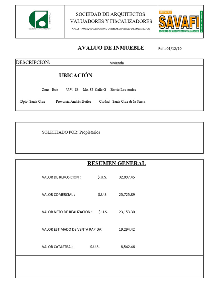 Planilla de Avaluo Oficial | Descargar gratis PDF | Ingeniería de Edificación | Elementos ...
