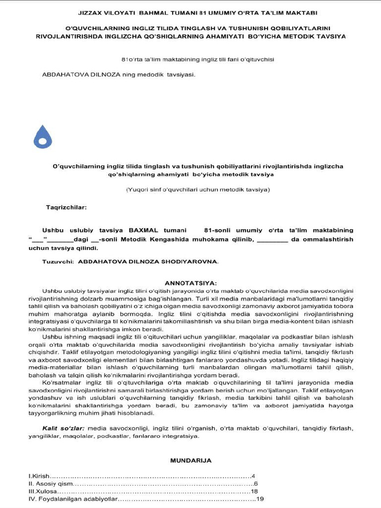 O'qituvchi Metodikasi | PDF