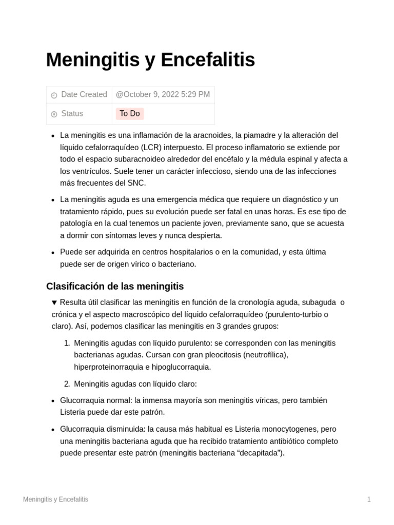 Meningitis: Tipos, Causas y Síntomas | PDF | Meningitis | Fluido ...