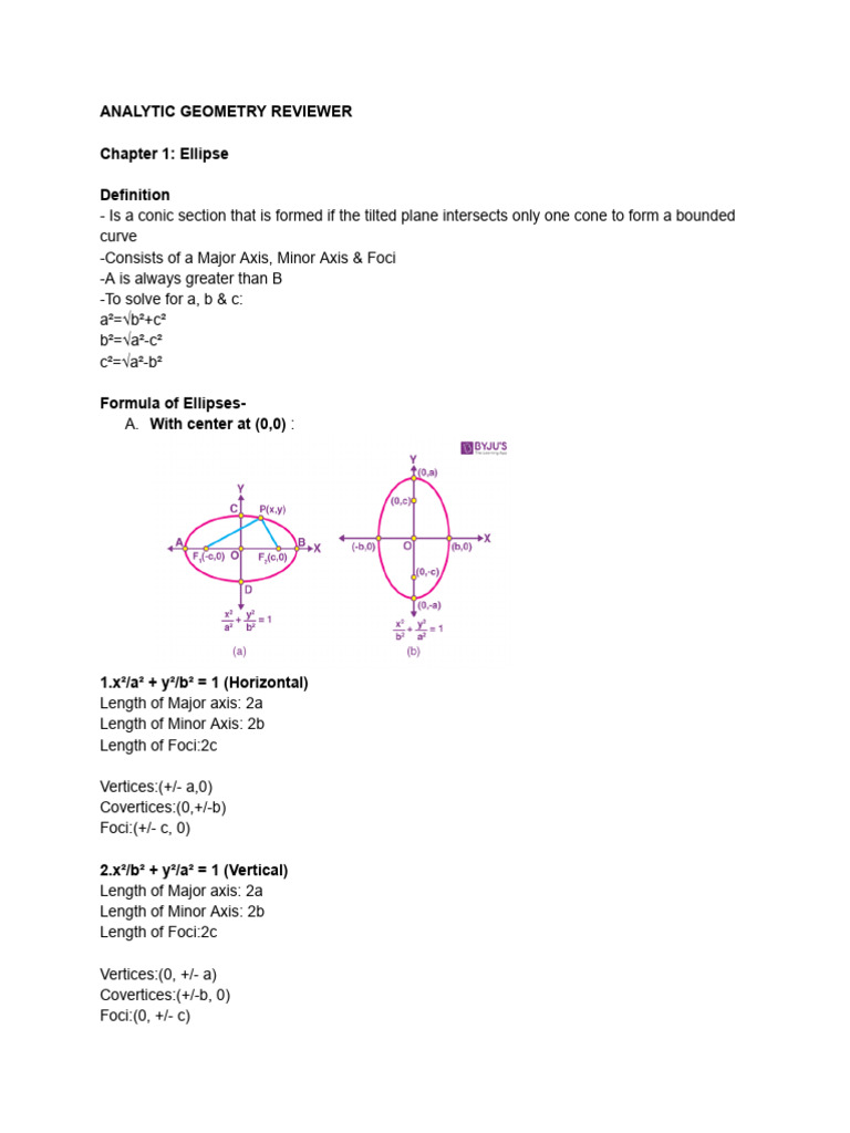 GRADE 10 3RD QUARTER-ANALYTIC GEOMETRY REVIEWER | PDF | Elementary ...