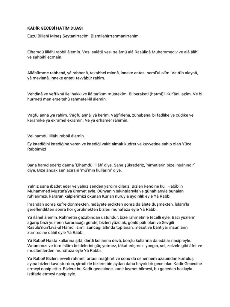 Kadir Gecesi Hatim Duası-1 | PDF