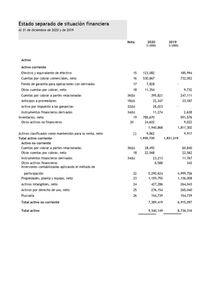 Estado Financiero 2020-2019: Activos y Pasivos | PDF | Inversiones | Hoja de balance