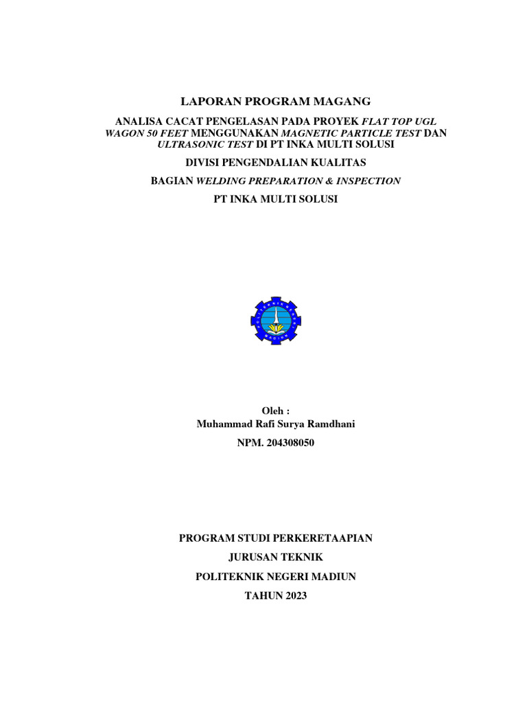 Laporan Magang Analisis Cacat Las INKA | PDF | Bisnis | Teknologi ...