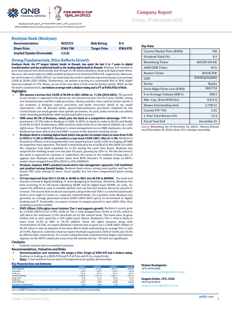 QNB Research On Boubyan Bank Kuwait | PDF | Valuation (Finance) | Banks