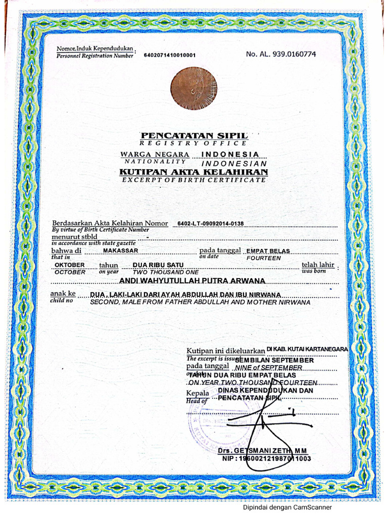 Akte Kelahiran Anak 2 | PDF