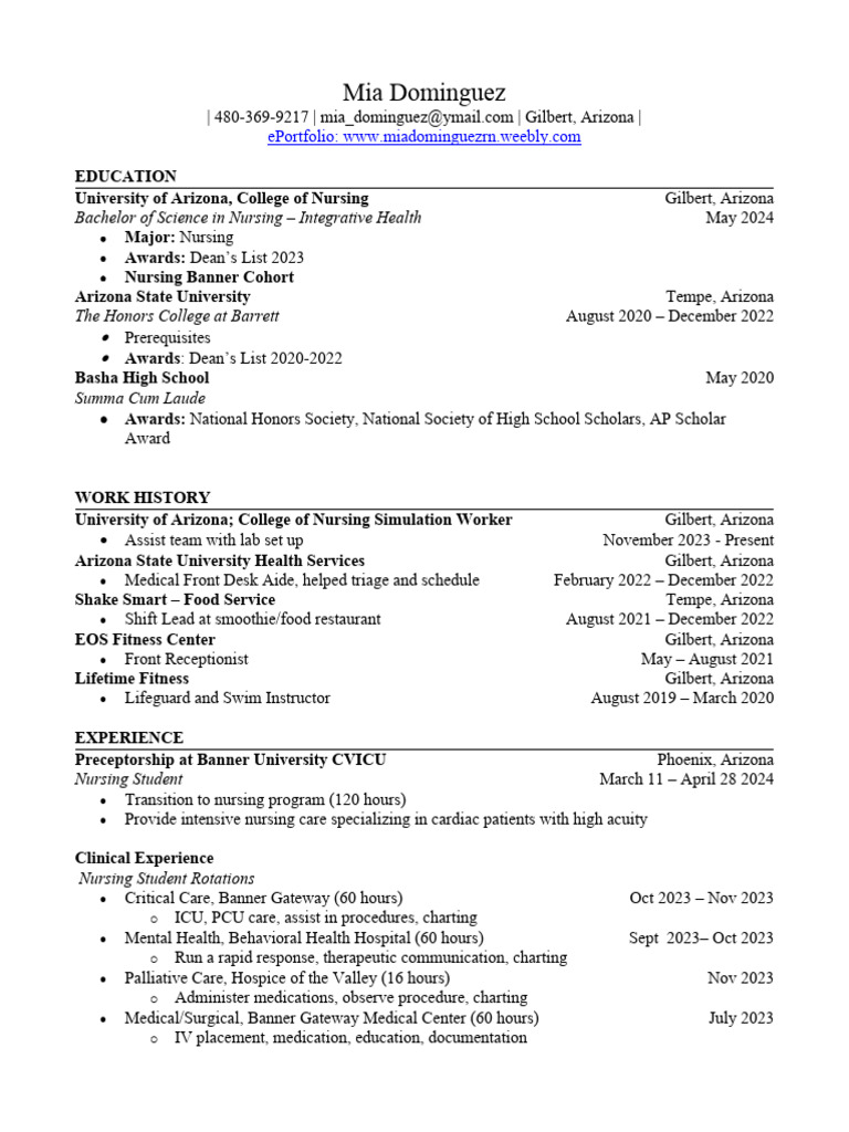 Mia Dominguez Resumebannerupdated 2024 | PDF | Nursing | Palliative Care