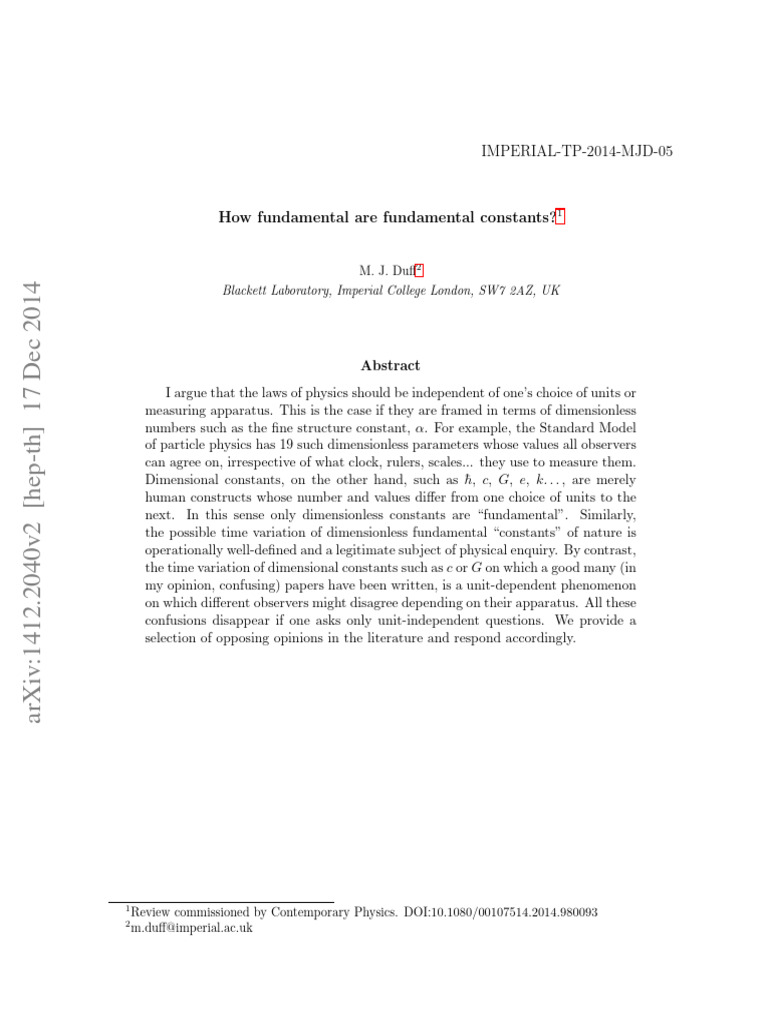 How Fundamental Are Fundamental Constants | PDF | Physical Quantities | Quantity