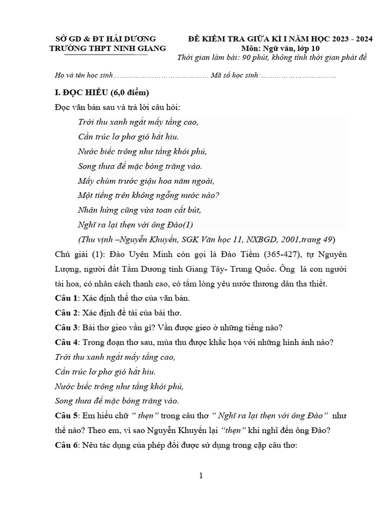 De Giua Ky 10 (23-24) | PDF