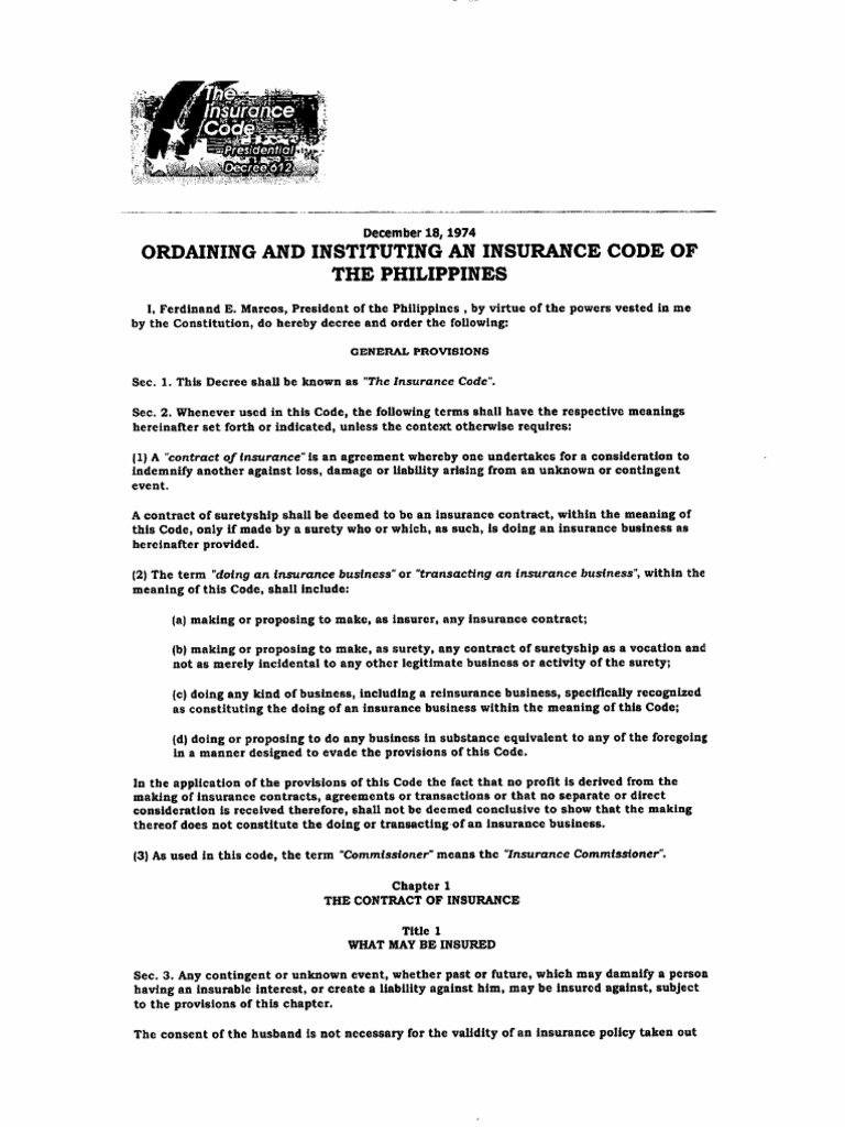 Insurance-Code-Presidential-Decree-612 | PDF