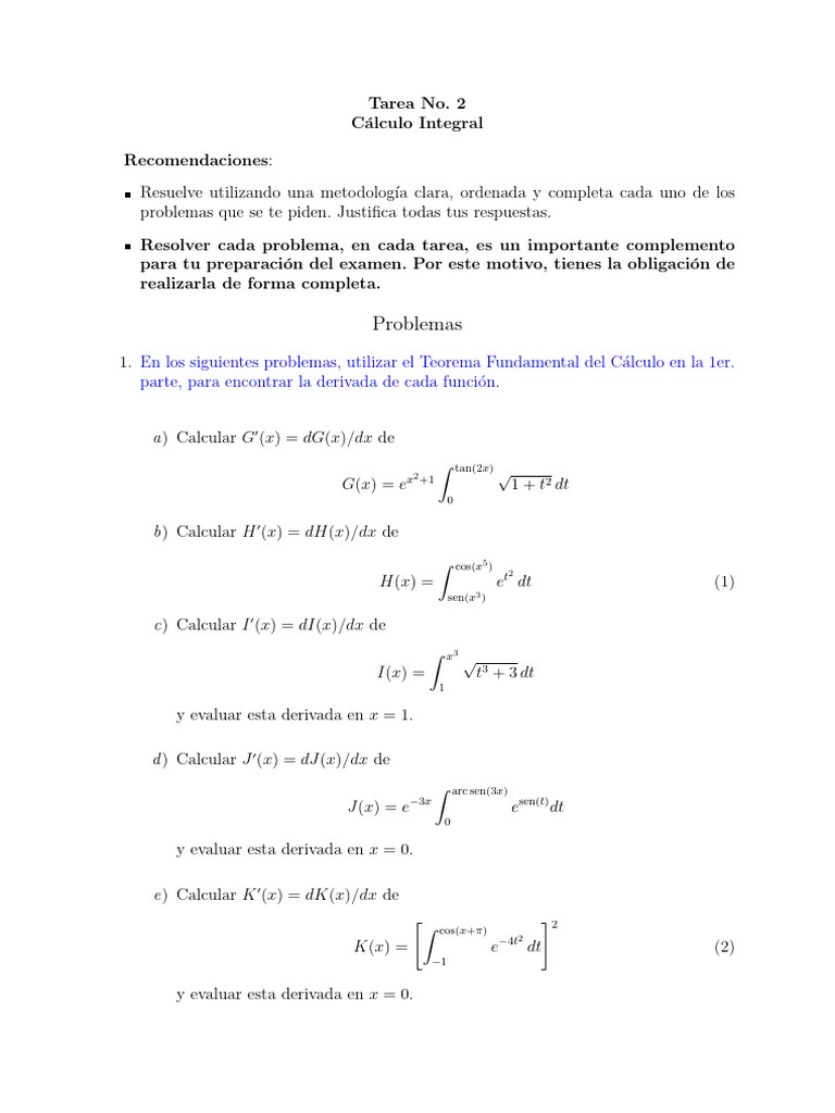 Tarea 2 Cálculo Integral | PDF | Integral | Matemáticas Aplicadas