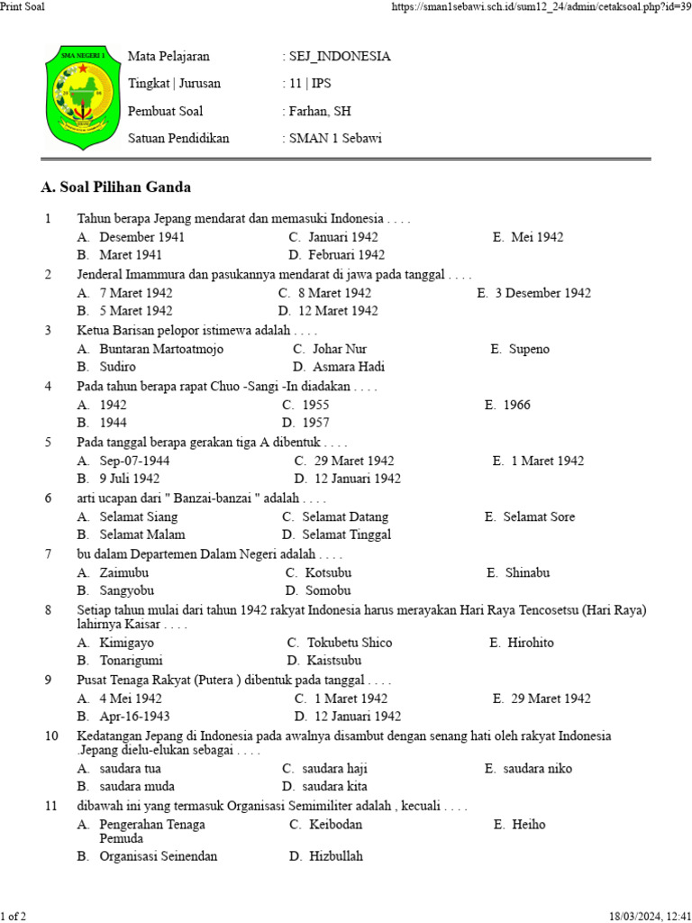 SEJARAH INDONESIA XI IPS | PDF