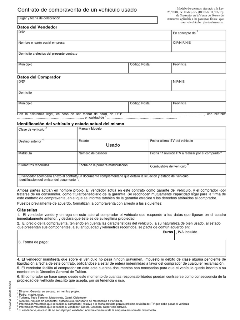 Contrato COMPRA VENTA VEHICULO | PDF