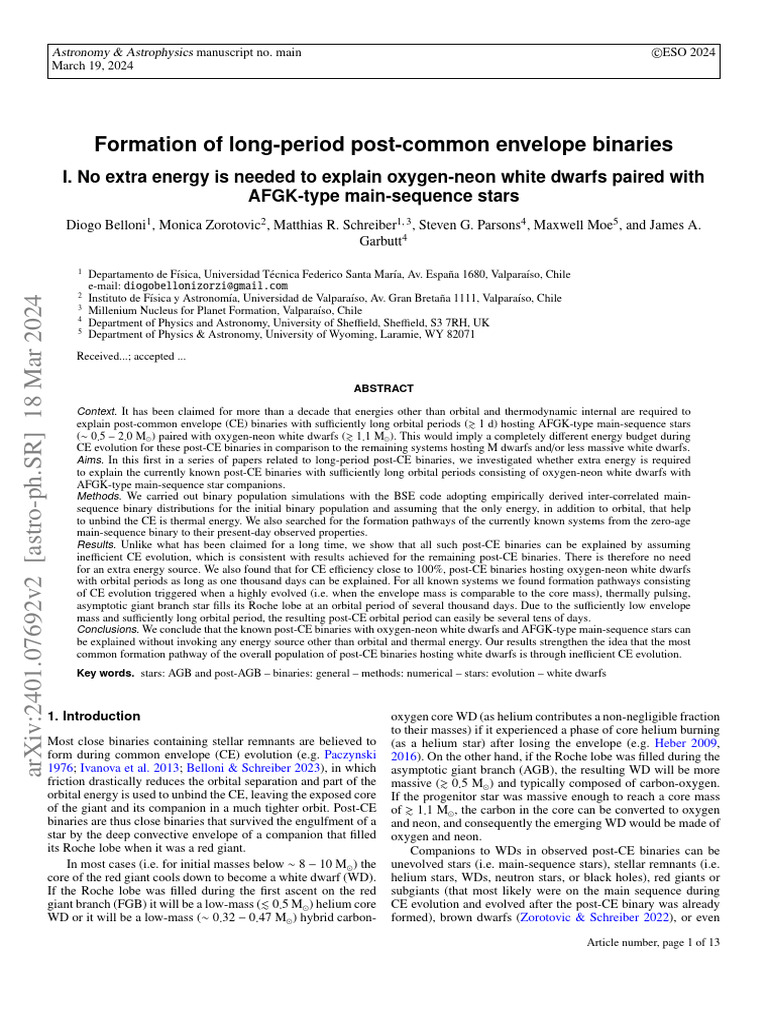 Formation of Long-Period Post-Common Envelope Binaries | Download Free PDF | Stars ...