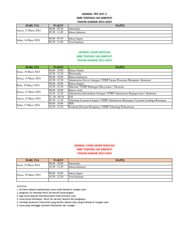 JADWAL TO 2, US Dan UAS 2023-2024 | PDF