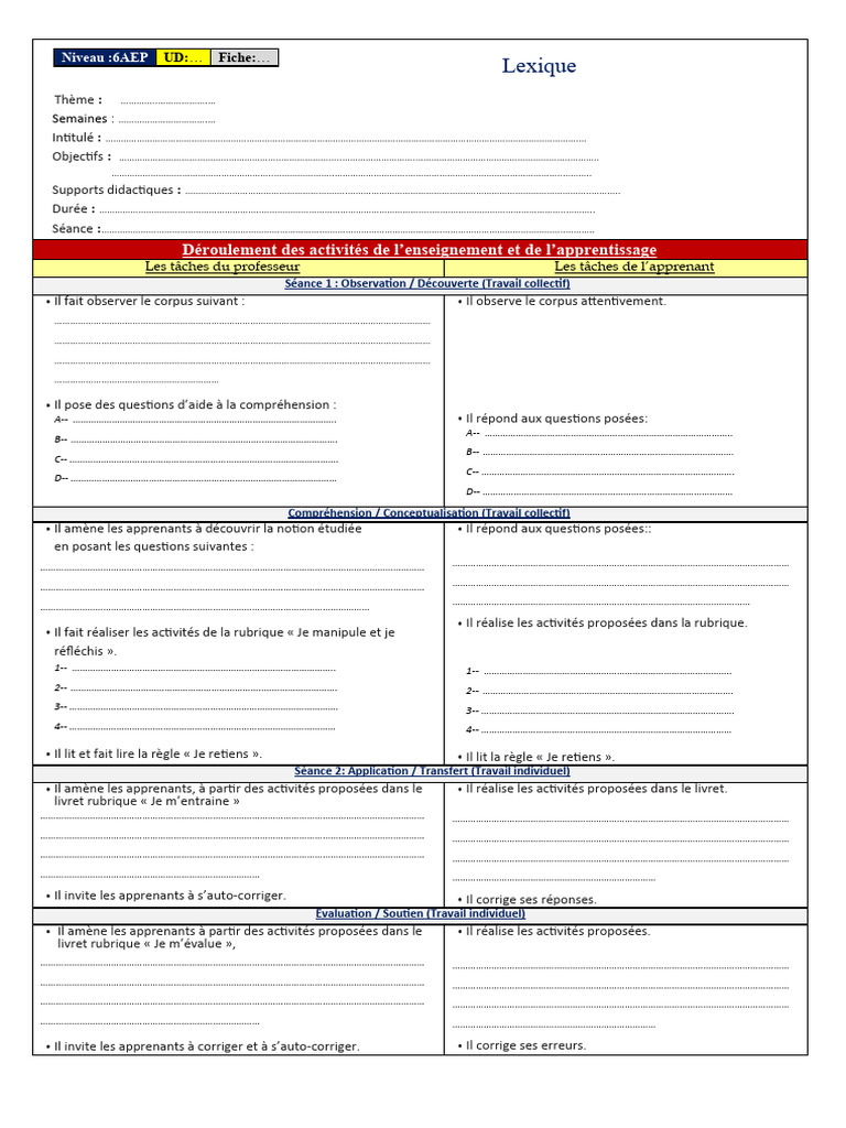 Fiche Type Lexique 6aep Omar Serhani | PDF