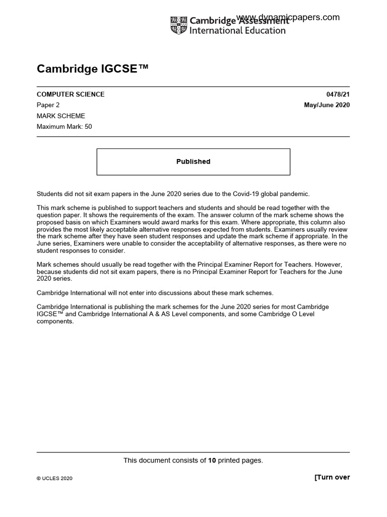 0478 s20 Ms 21 Unlocked | PDF | Question | Computing