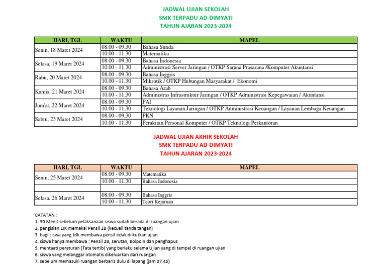 JADWAL US Dan UAS 2023-2024 | PDF