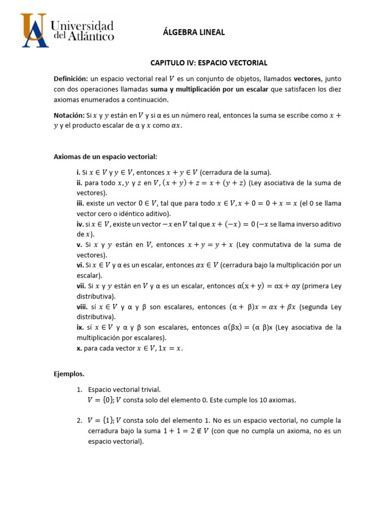 Capítulo IV Álgebra Lineal | PDF | Mapa lineal | Espacio vectorial