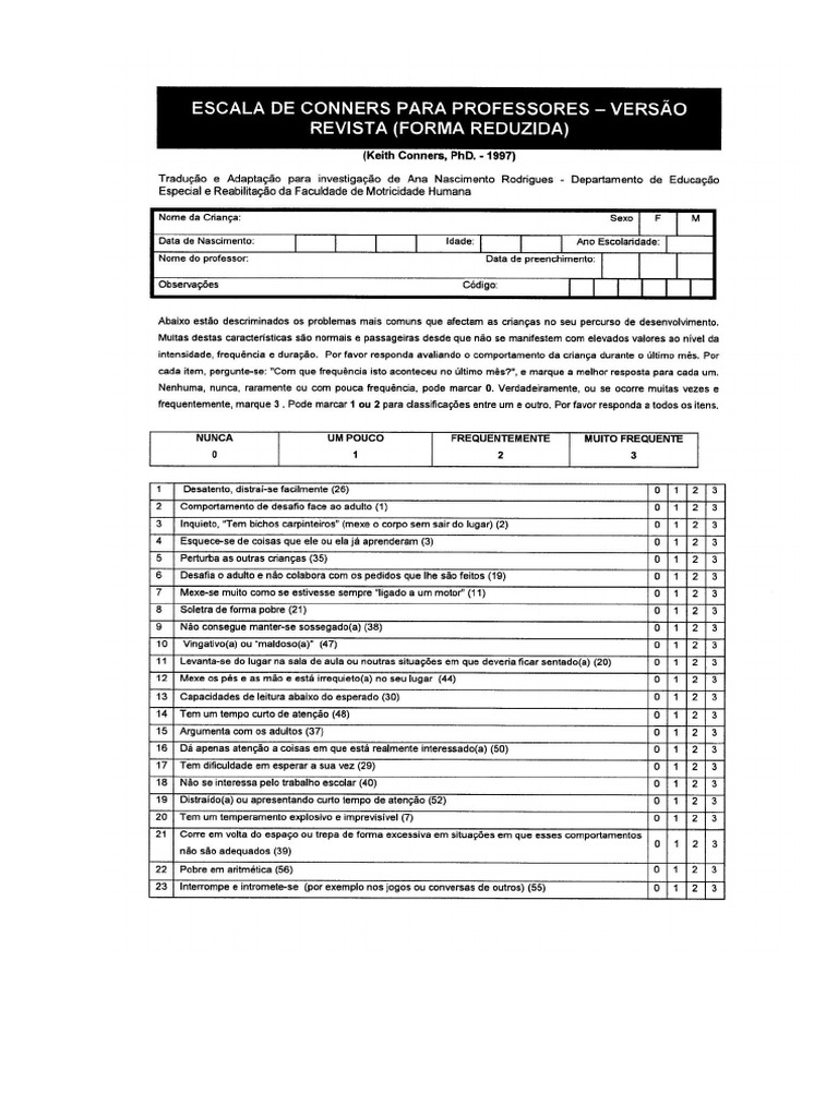 Escala_Conners_profs_educadores | PDF