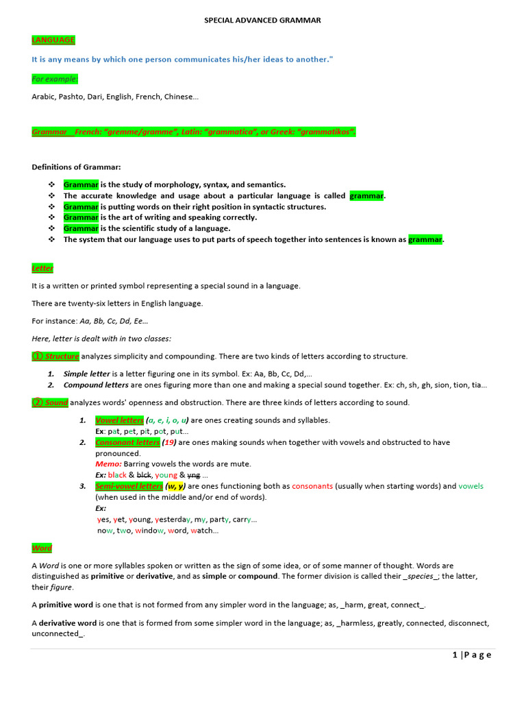 Special Grammar - 1 | PDF | Language Arts & Discipline