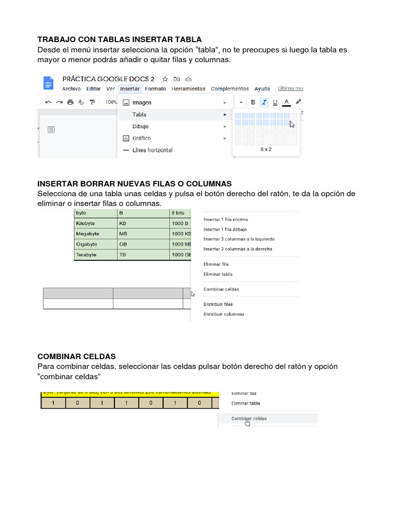 Word. Práctica #3 - TABLAS, FILAS Y COLUMNAS. | PDF