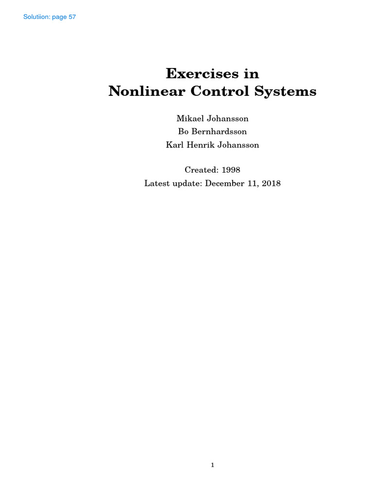 Exercises in Nonlinear Control System 1 | PDF | Stability Theory | Control Theory