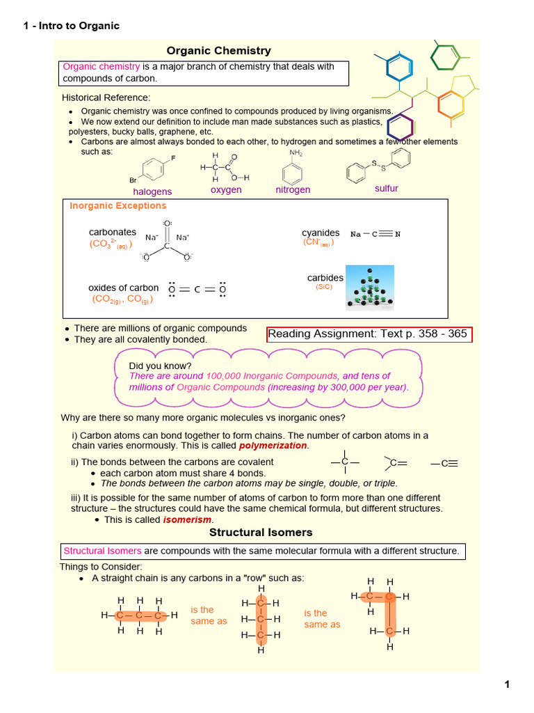 1 - Intro To Organic | PDF | Organic Compounds | Chemical Compounds