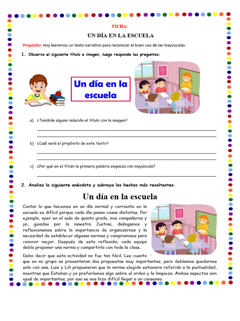Miercoles A - Ficha - Un Día en La Escuela | PDF