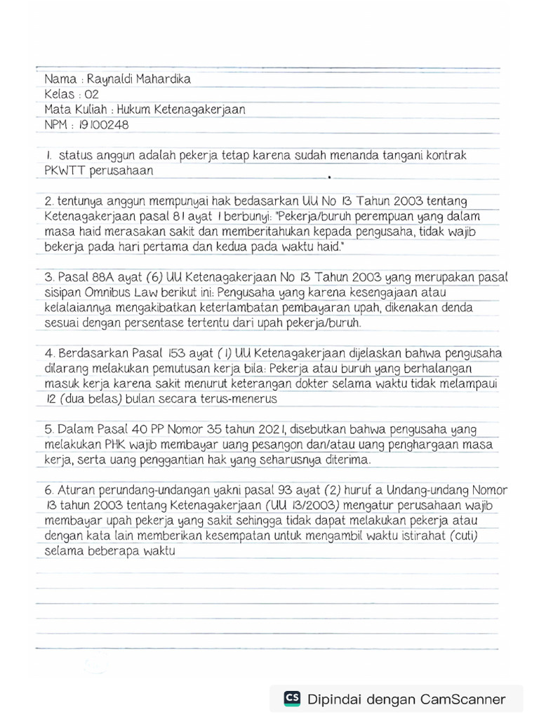 UTS HK Ketenagakerjaan Raynaldi | PDF