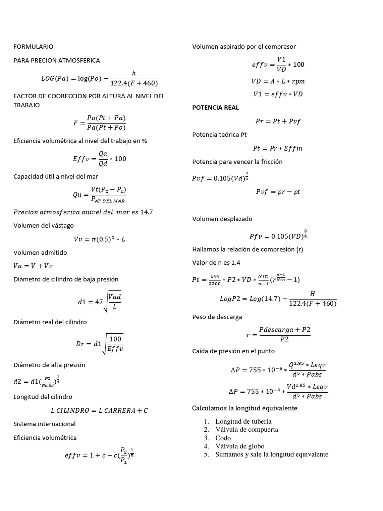 FORMULARIO | PDF | Motor de combustión interna | Tecnología del motor