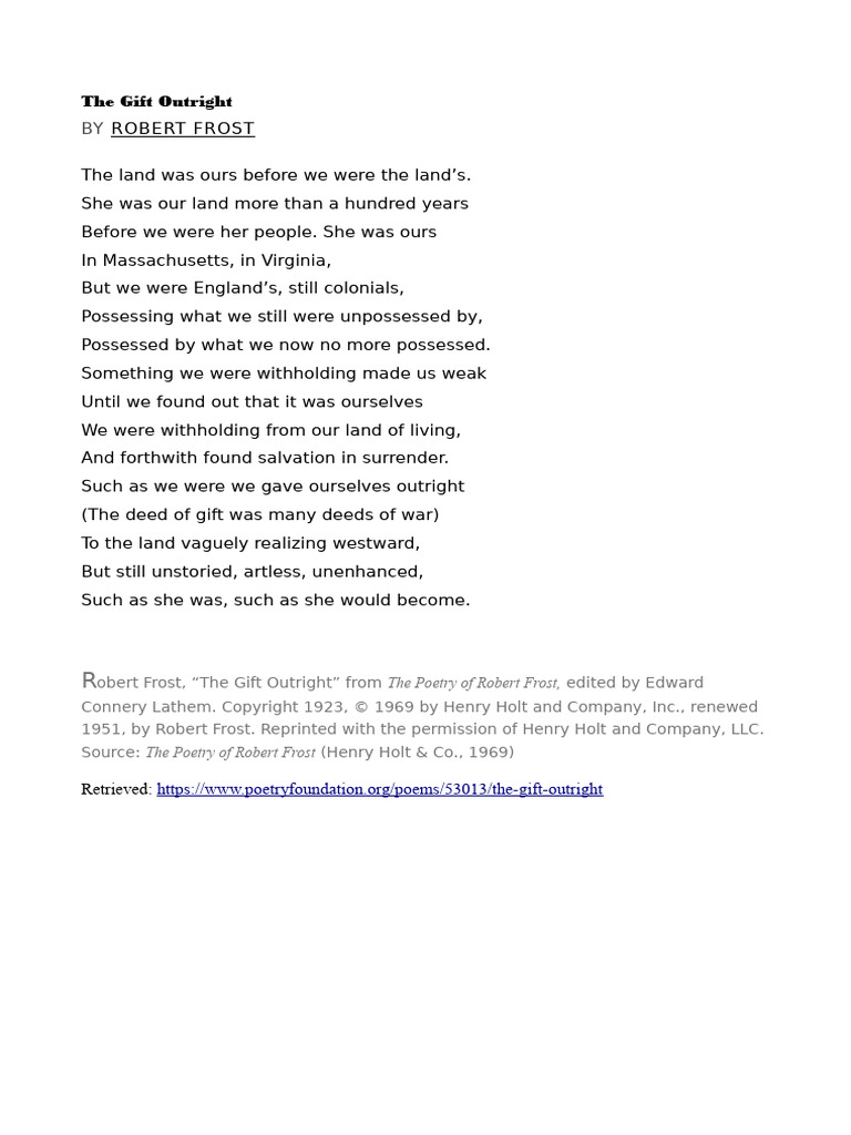 The Gift Outright by Robert Frost | PDF