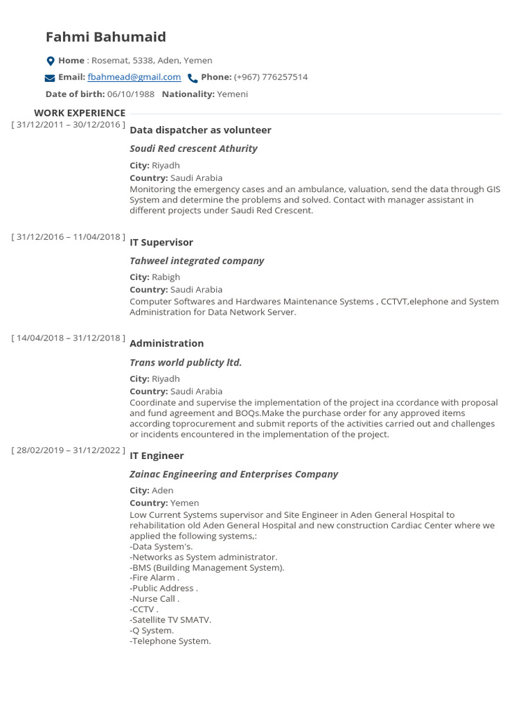 CV - Fahmi Bahmead | Download Free PDF | System | Yemen