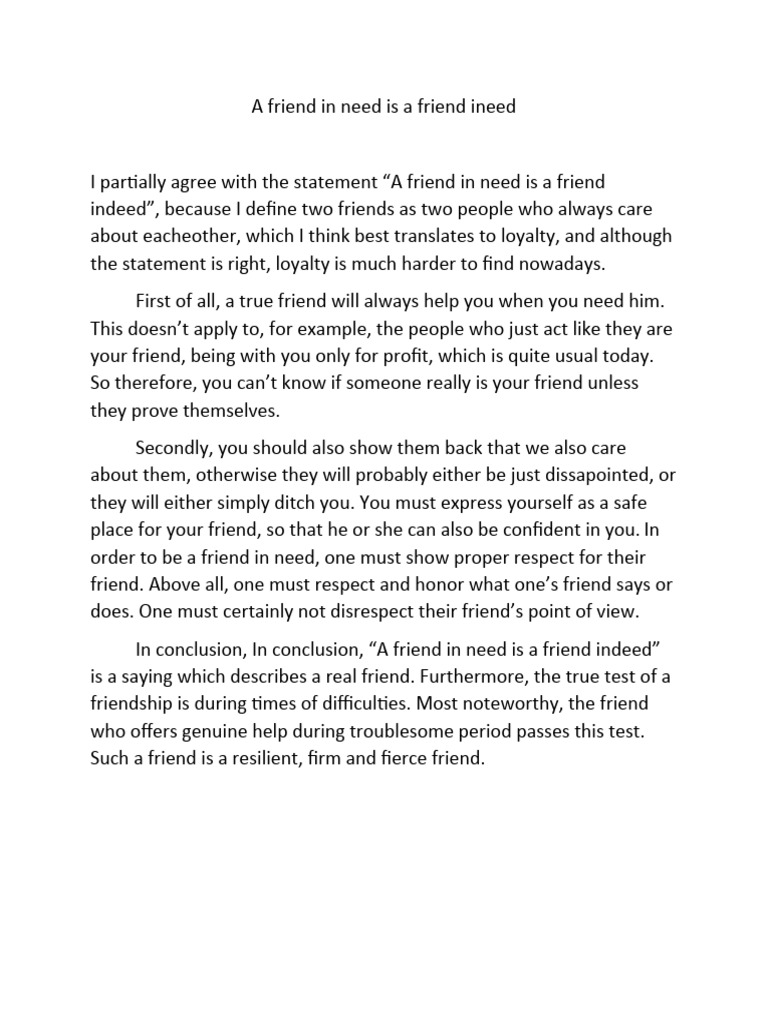A Friend in Need Is A Friend Indeed | PDF