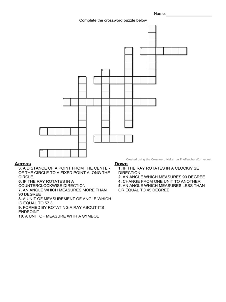 crossword PUZZLE mATH LESSON | PDF