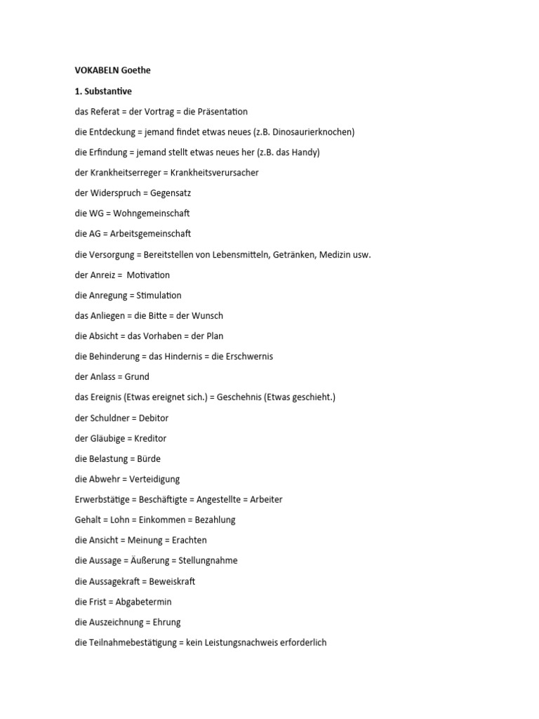 VOKABELN Goethe | PDF