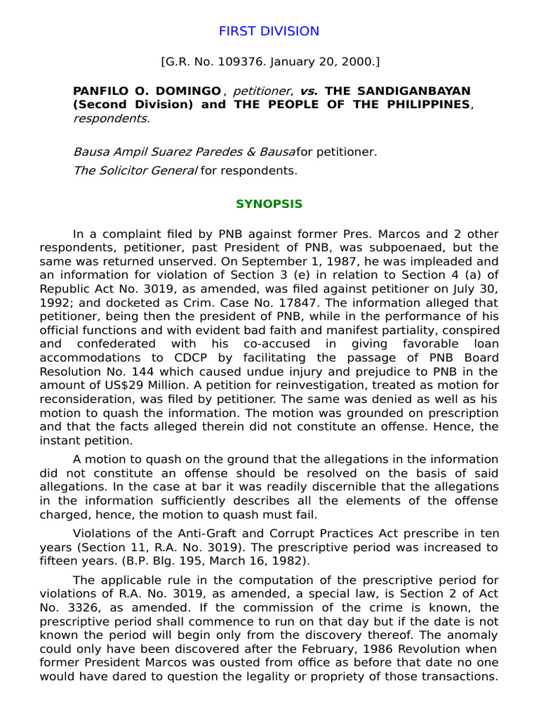Domingo v. Sandiganbayan | PDF | Statute Of Limitations | Prosecutor