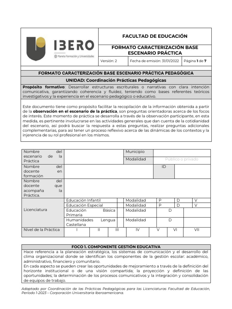 Formato Caracterizacion Base Escenario Practica U3 | PDF
