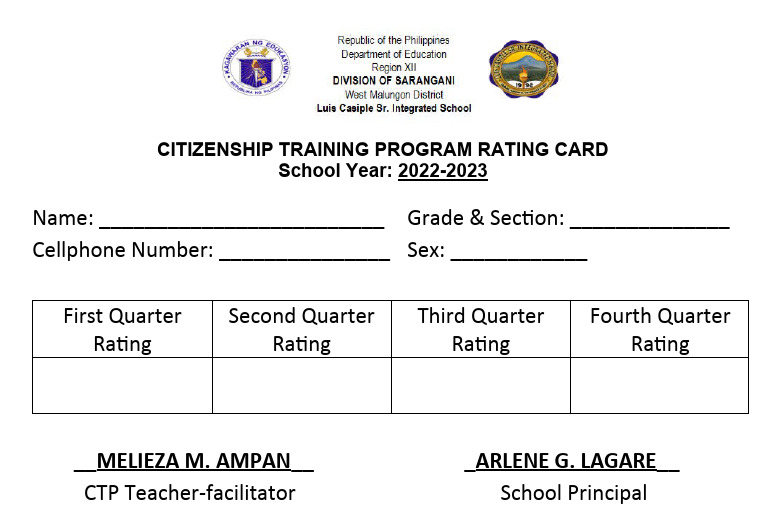 Citizenship Training Program Rating Card | PDF