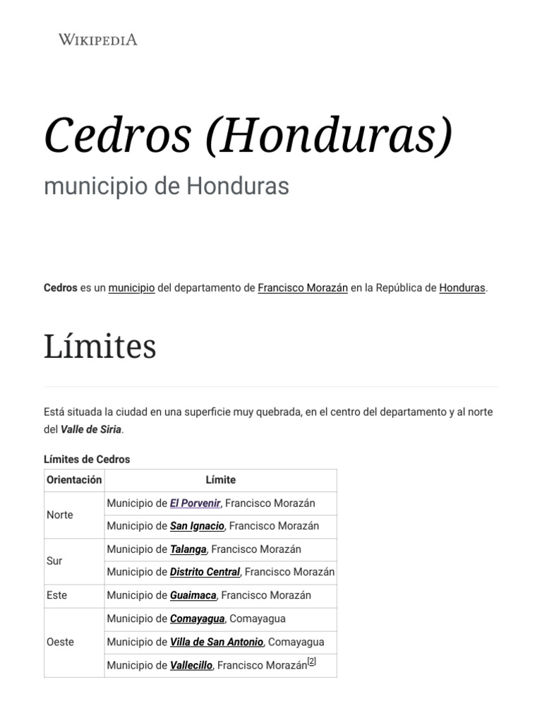 Historia y aldeas de Cedros, Honduras | PDF