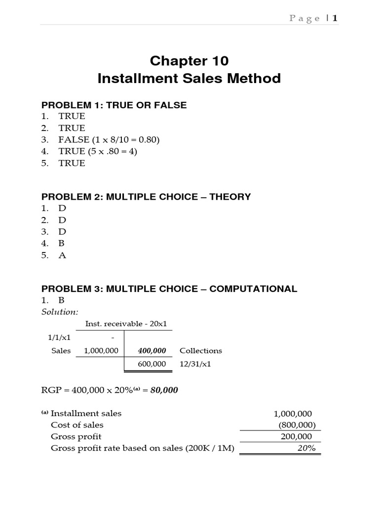 Sol. Man. - Chapter 10 - Installment Sales Method - 2021 Edition 1 ...