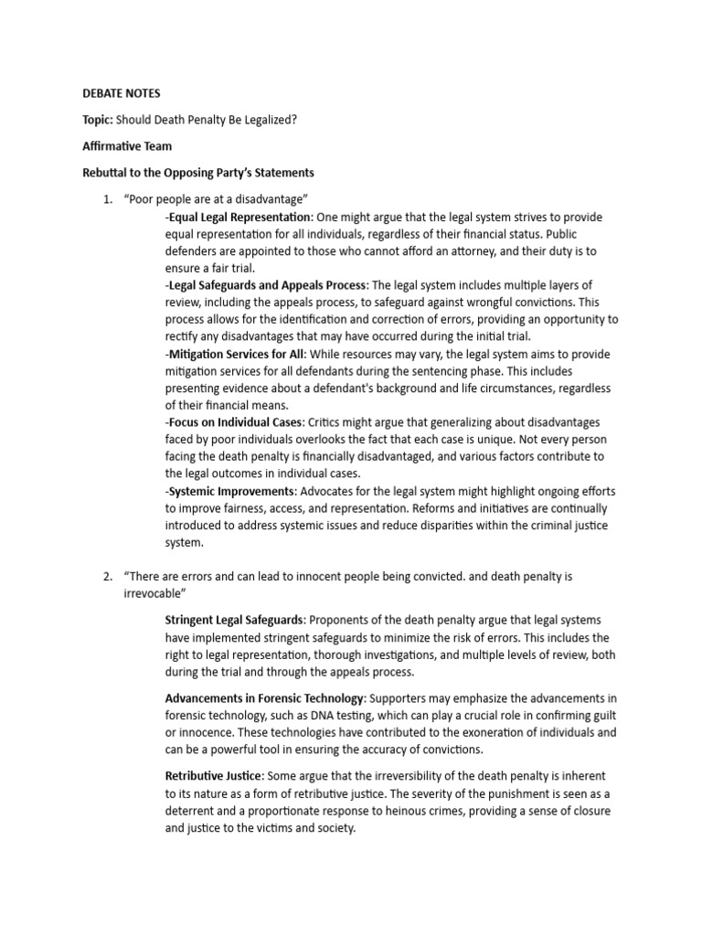Debate Notes For Regarding Death Penalty | PDF
