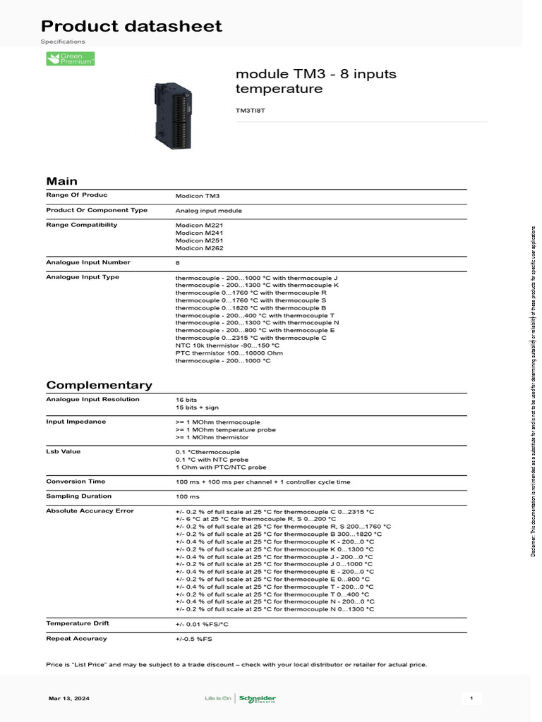 Schneider Electric Modicon-TM3 TM3TI8T | PDF