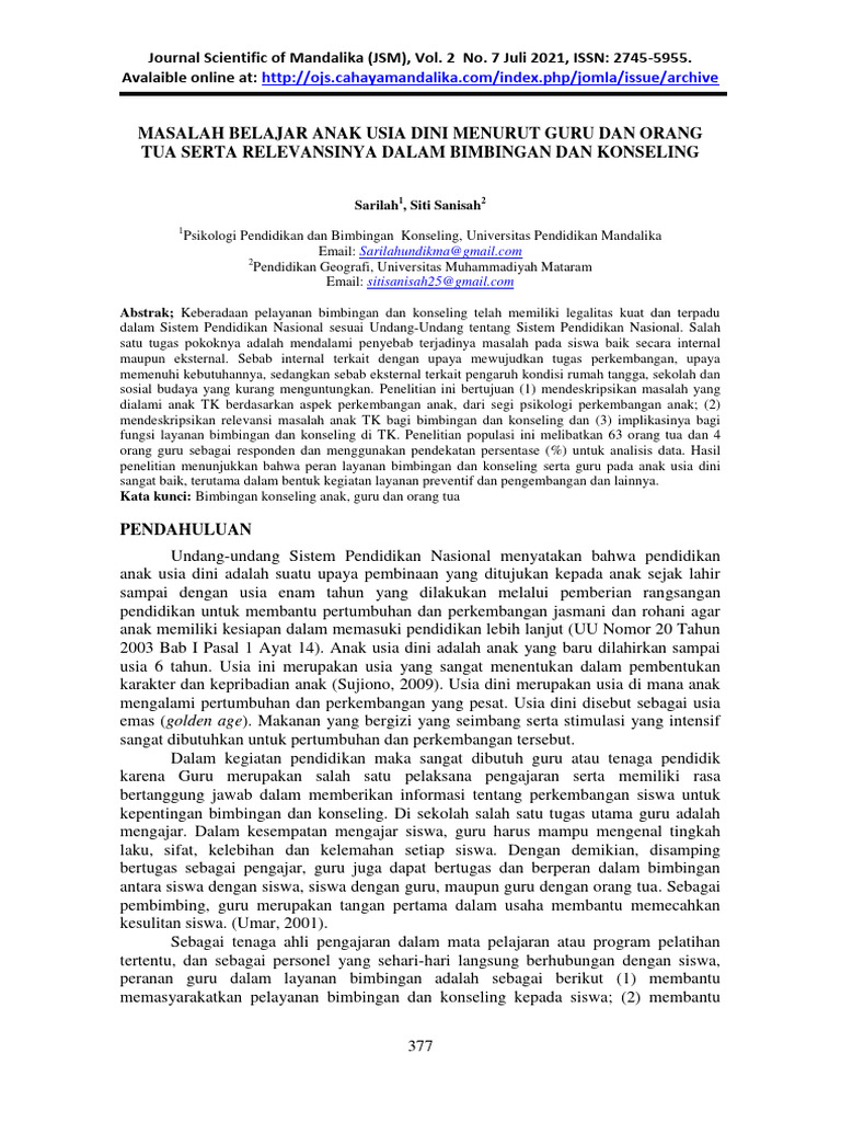 Masalah Belajar Anak Usia Dini | PDF