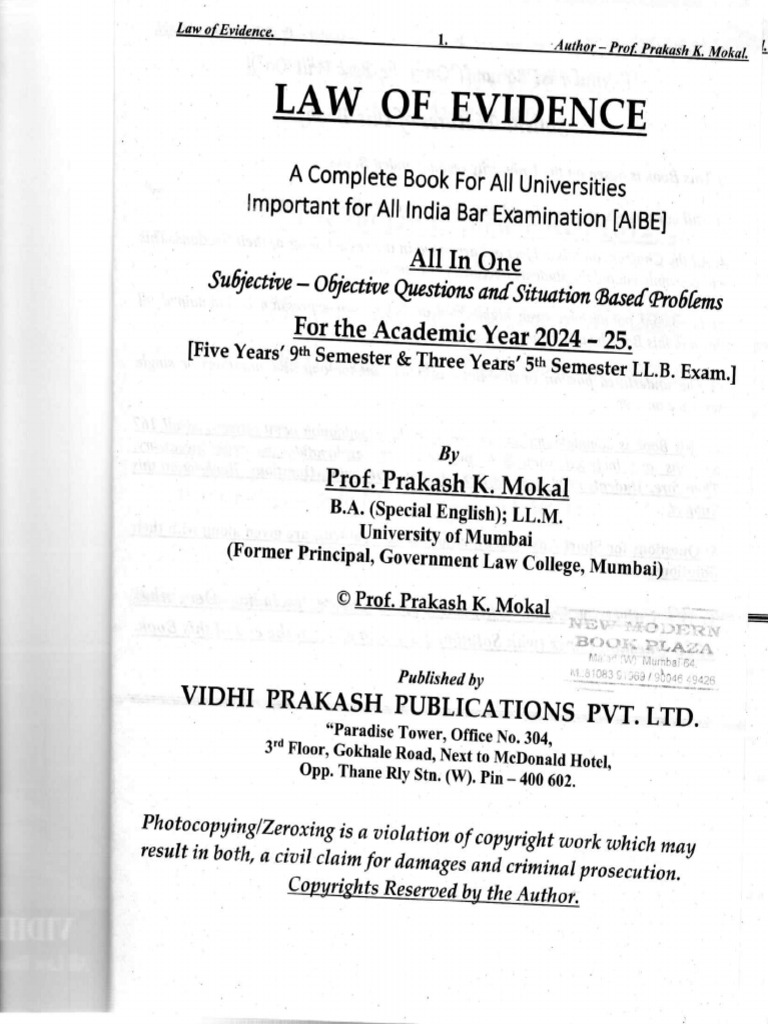 Law of Evidence Book PDF | PDF